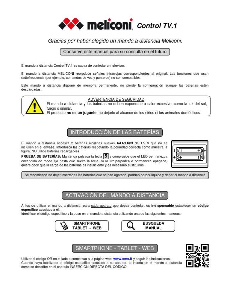 Control TV.1: Gracias Por Haber Elegido Un Mando A Distancia Meliconi | PDF | Control remoto ...