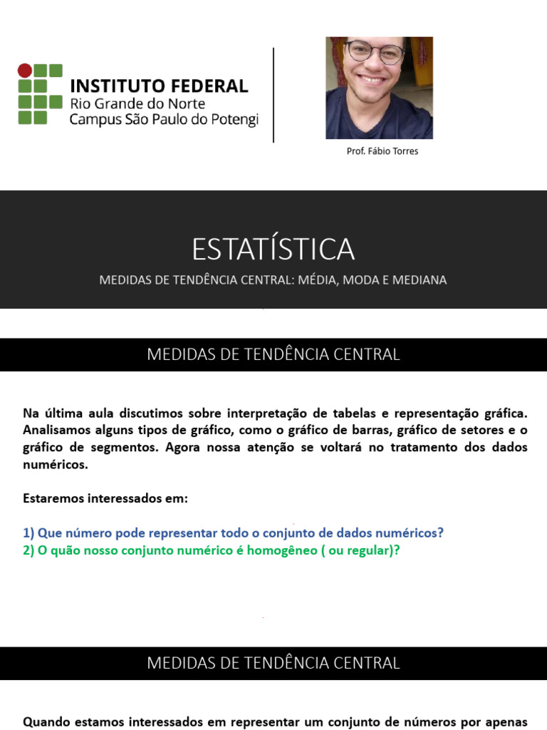 Medidas de Tendência Central - MODA E MEDIANA | PDF | Modo (Estatística ...