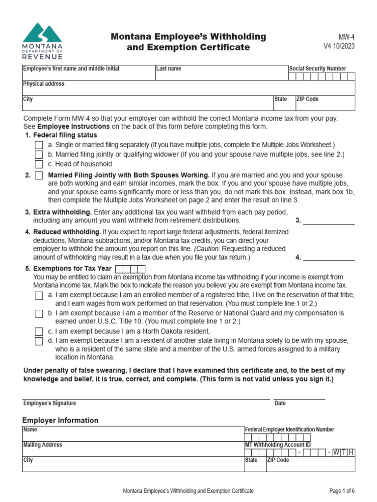 Form MT W4 23 | PDF | Income Tax | Tax Exemption