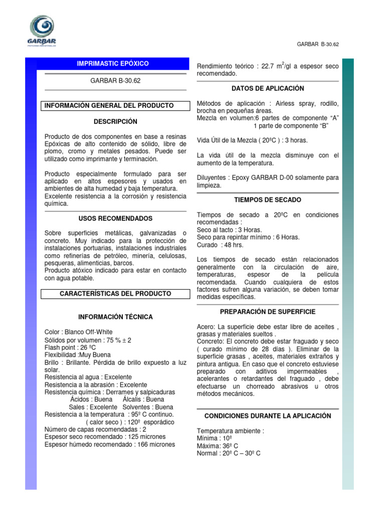 Imprimastic Epóxico GARBAR-B-30 - 62 | PDF | Hormigón | Epoxy