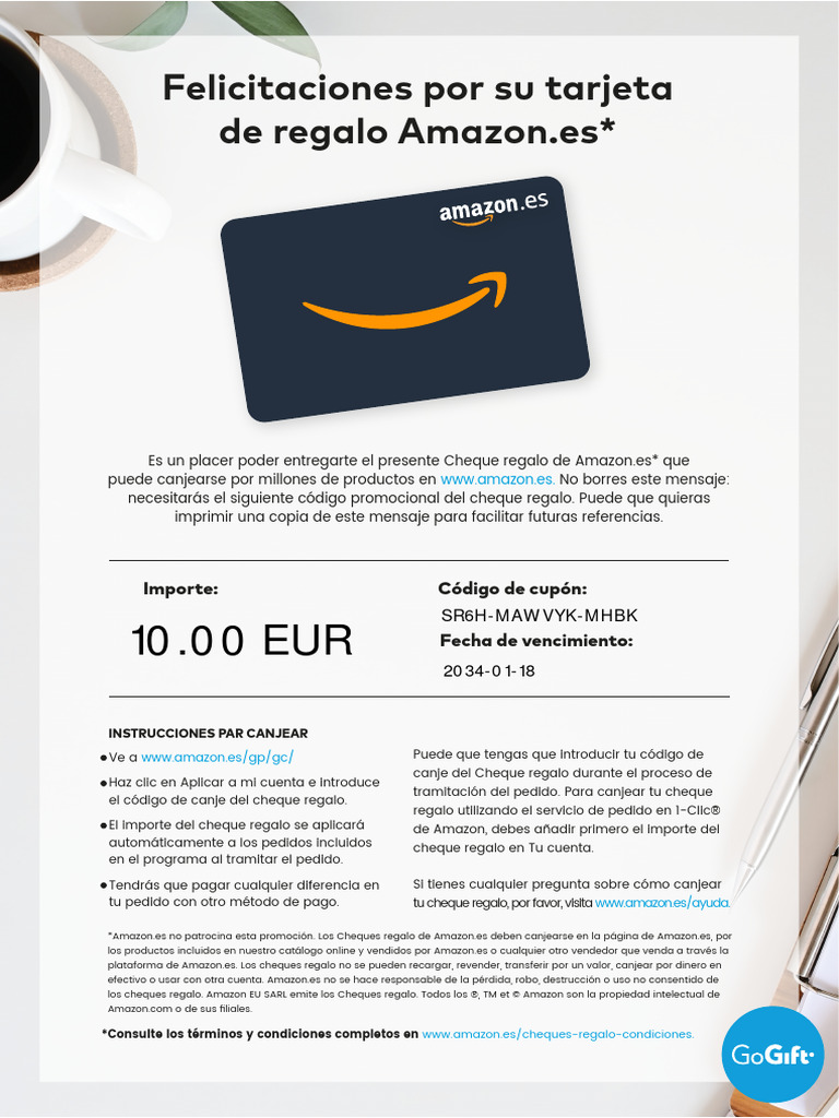 Instrucciones para canjear cheque regalo Amazon | PDF
