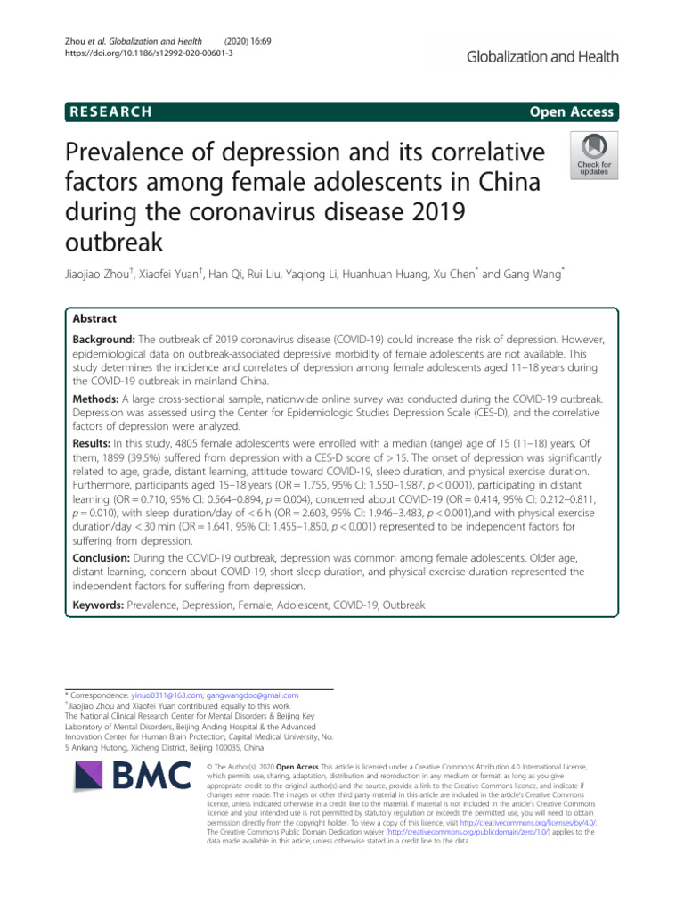 Prevalence of Depression and Its Correlative Factors Among Female ...