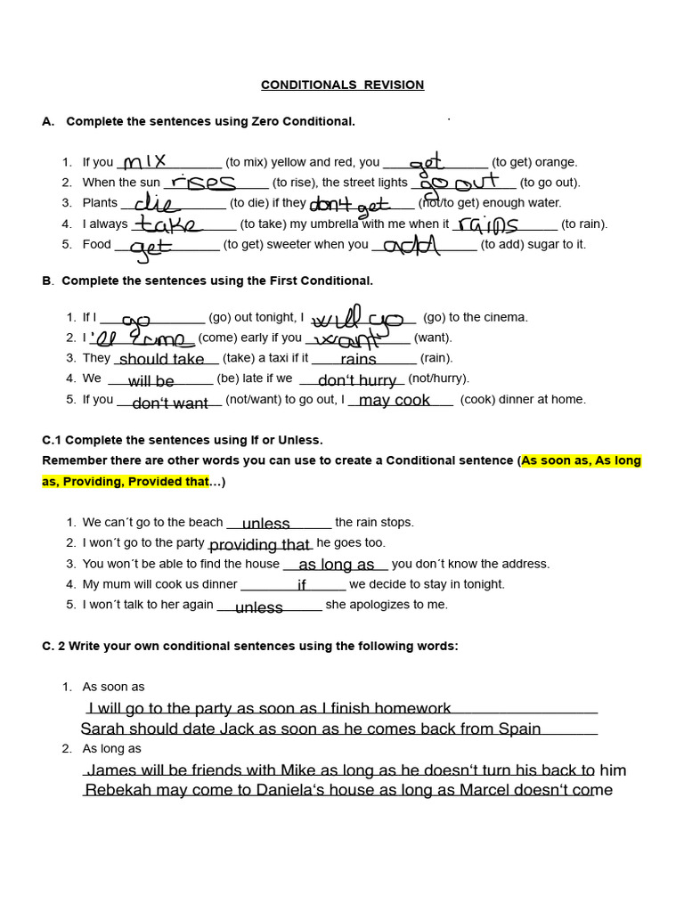 Conditionals Revision | PDF | Perfect (Grammar) | Syntax