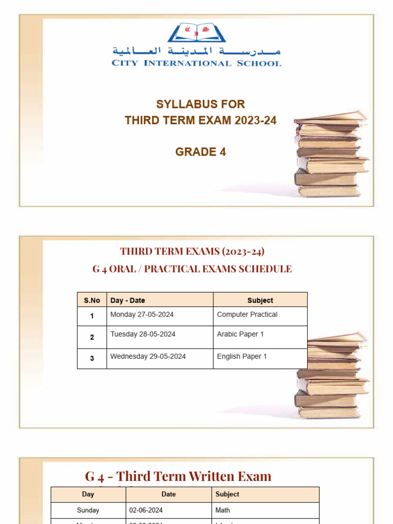 Grade 4 Third Term Exam Syllabus 2024 | PDF | Subject (Grammar) | World ...