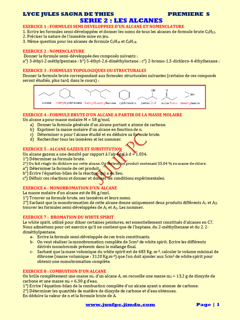 Exercices sur la combustion des alcanes | PDF | Alcane | La combustion