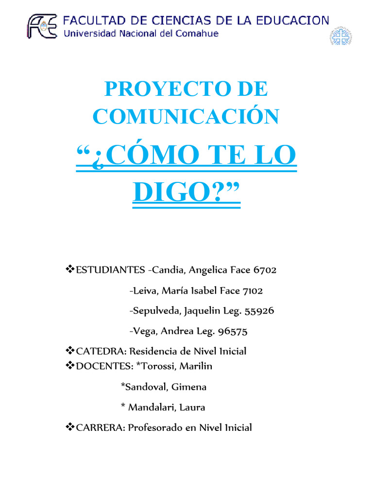 Proyecto Cómo Te Lo Digo | PDF | Educación de la primera infancia | Comunicación