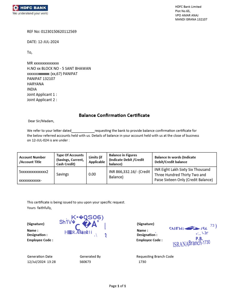 Balance Confirmation Certificate 2024 | PDF | Debits And Credits ...