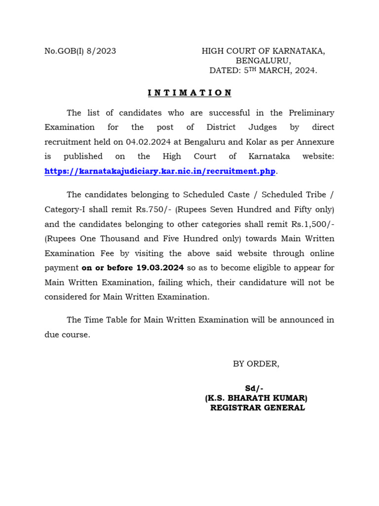 Intimation Preliminary MExam | PDF