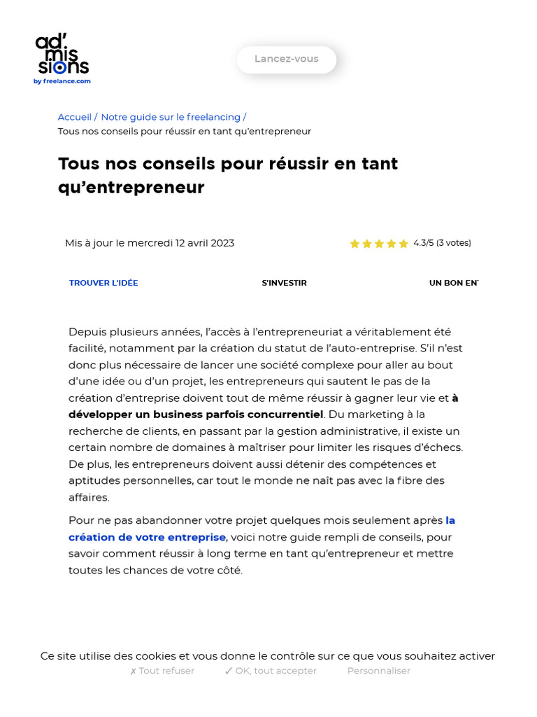 Comment Réussir en Tant Qu'entrepreneur - AD'Missions | PDF | Business ...