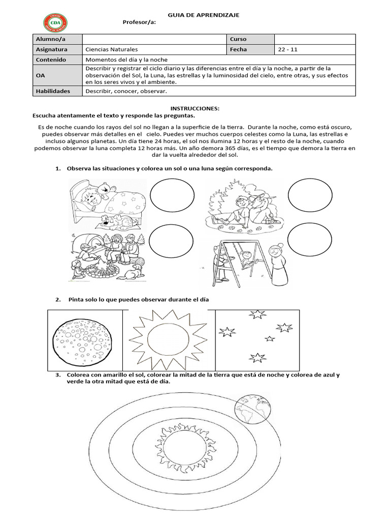 Guía Evaluada Dia y Noche | PDF | Ciencia y matemáticas