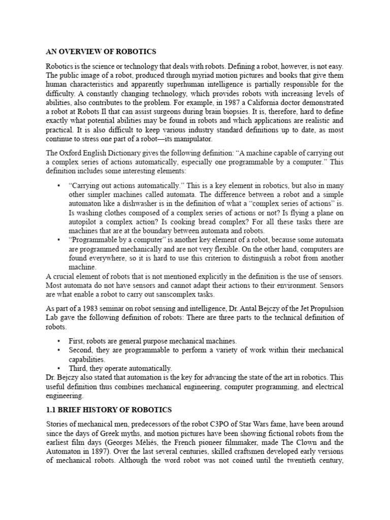Notes On Robot, History, and Classifications | PDF | Robot | Robotics