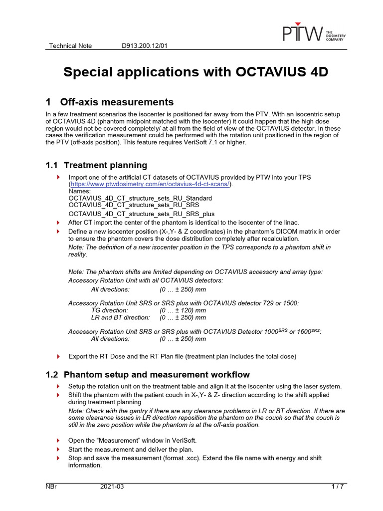 OCTAVIUS 4D Special Applications Note en 91320012 01 | PDF | Dosimetry ...