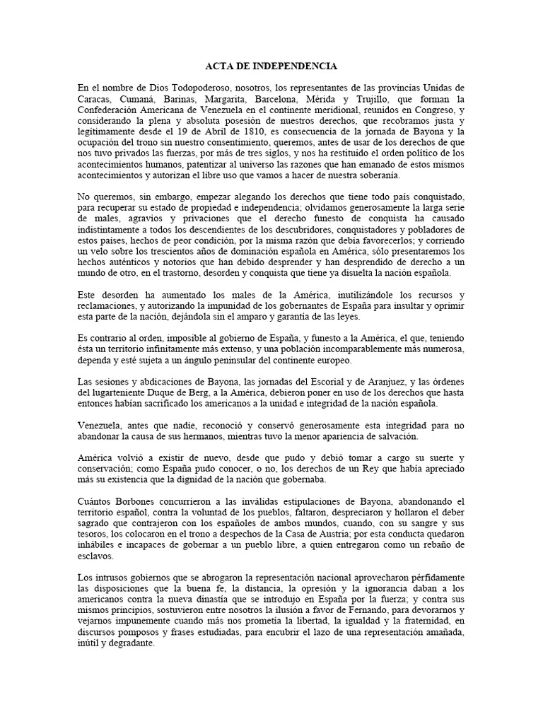 Acta de la independencia | PDF