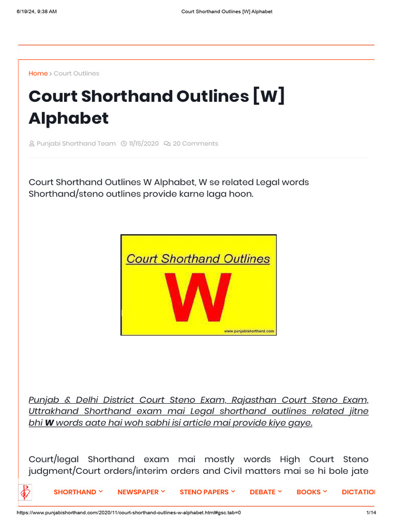 Court Shorthand Outlines [W] Alphabet | Download Free PDF | Shorthand ...