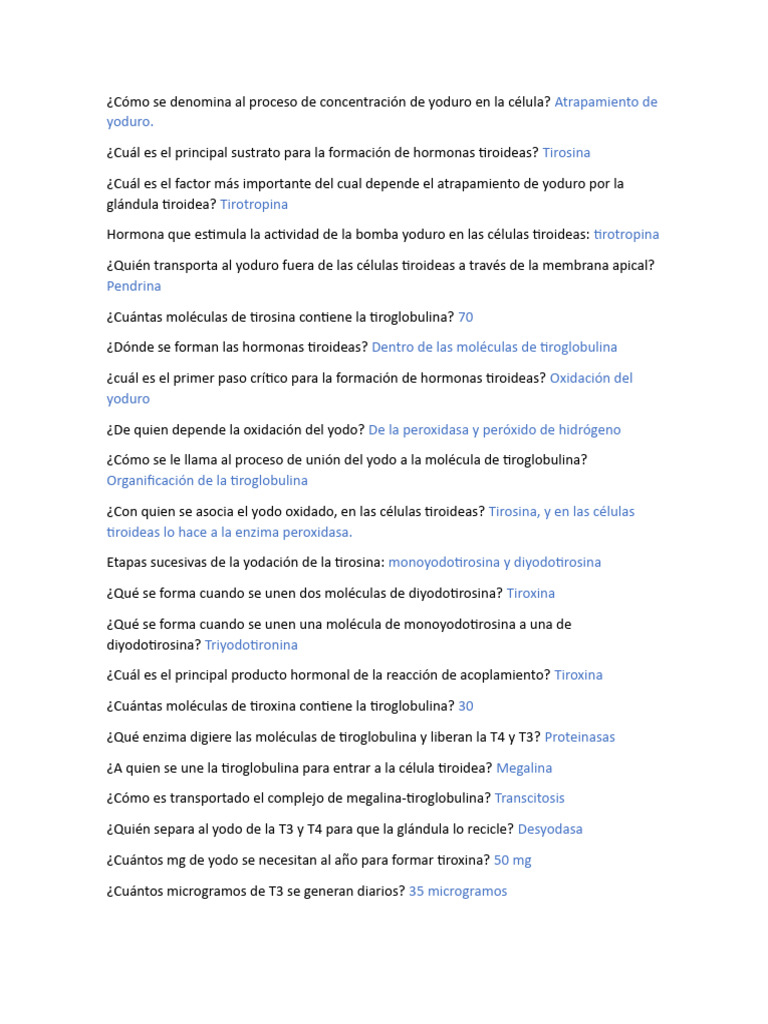 preguntas tiroides con respuestas | PDF | Hormona estimulante de la tiroides | Tiroides