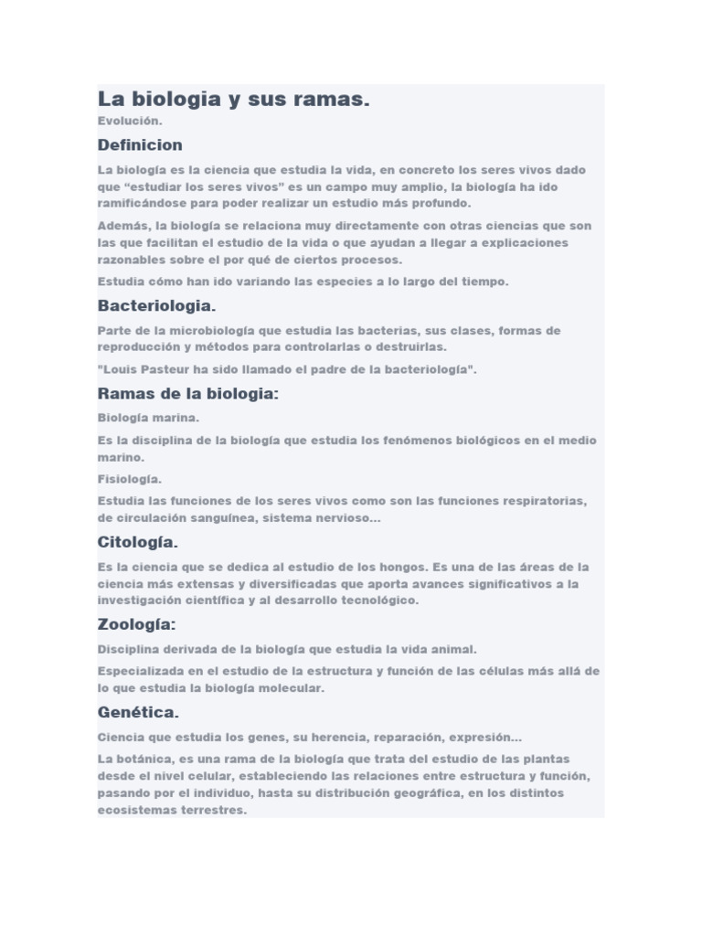 La biologia y sus ramas | PDF