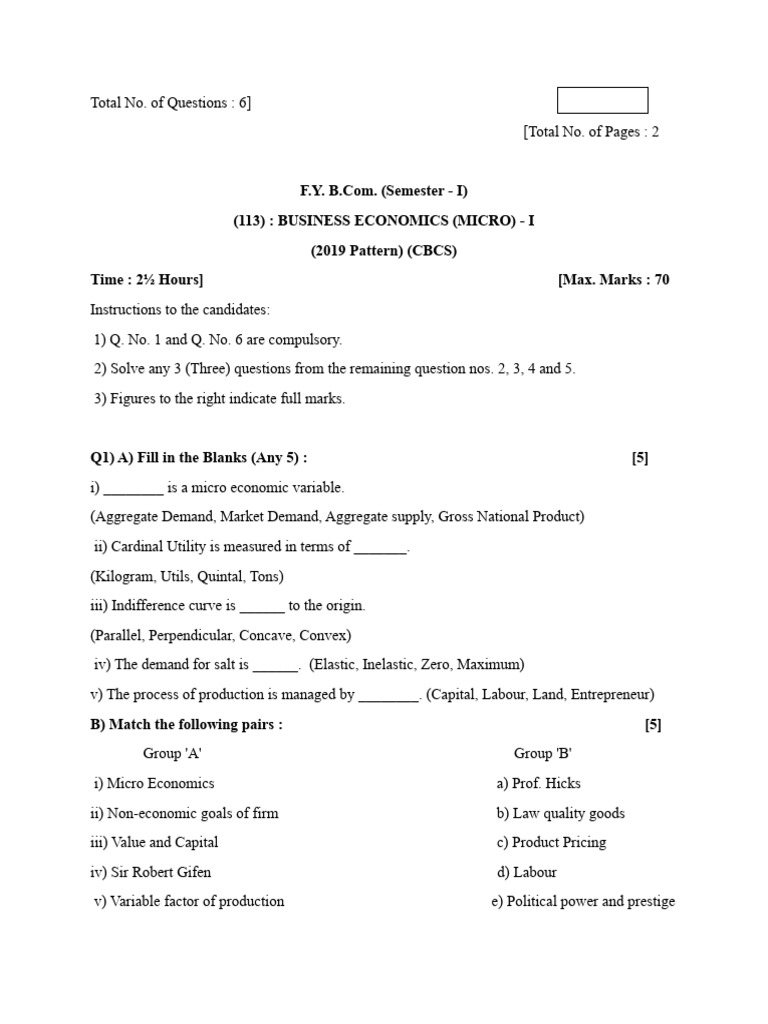 Business Economics 2024 Fybcom Sem 1 | PDF