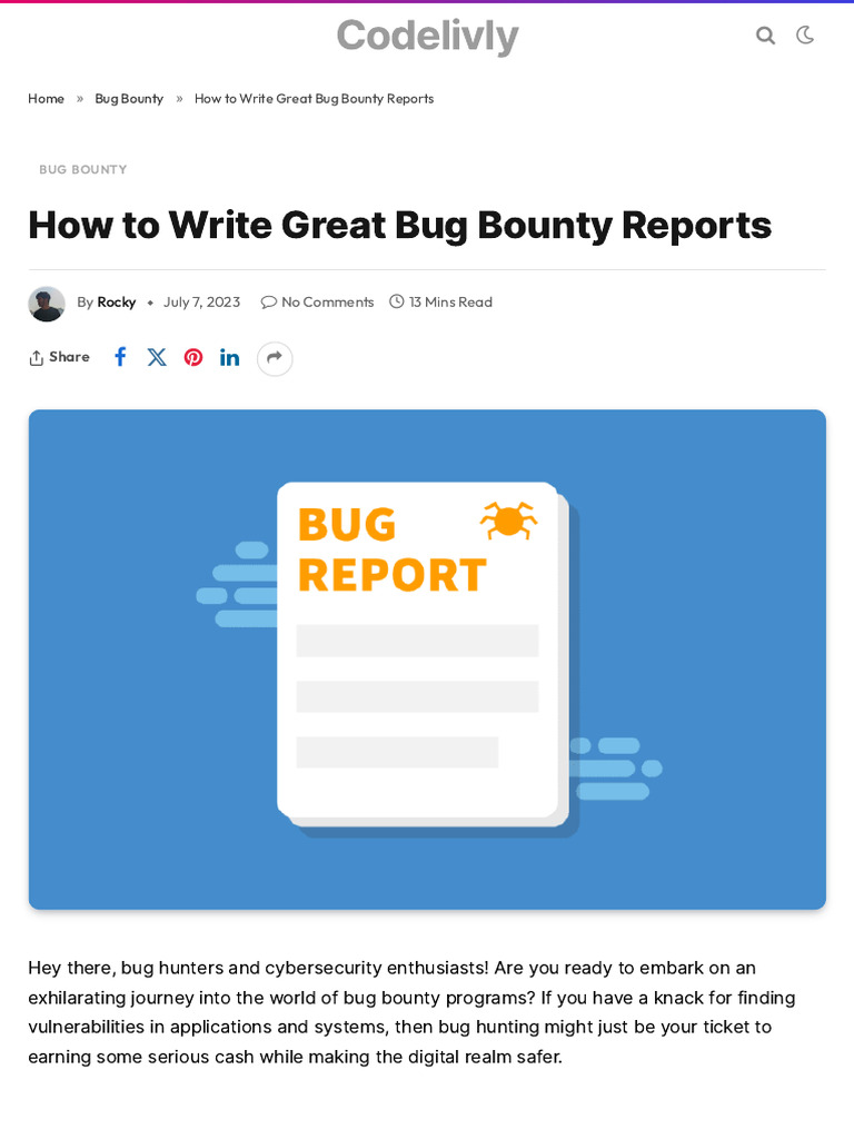 How To Write Great Bug Bounty Reports - Codelivly | PDF | Software Bug | Computer Security