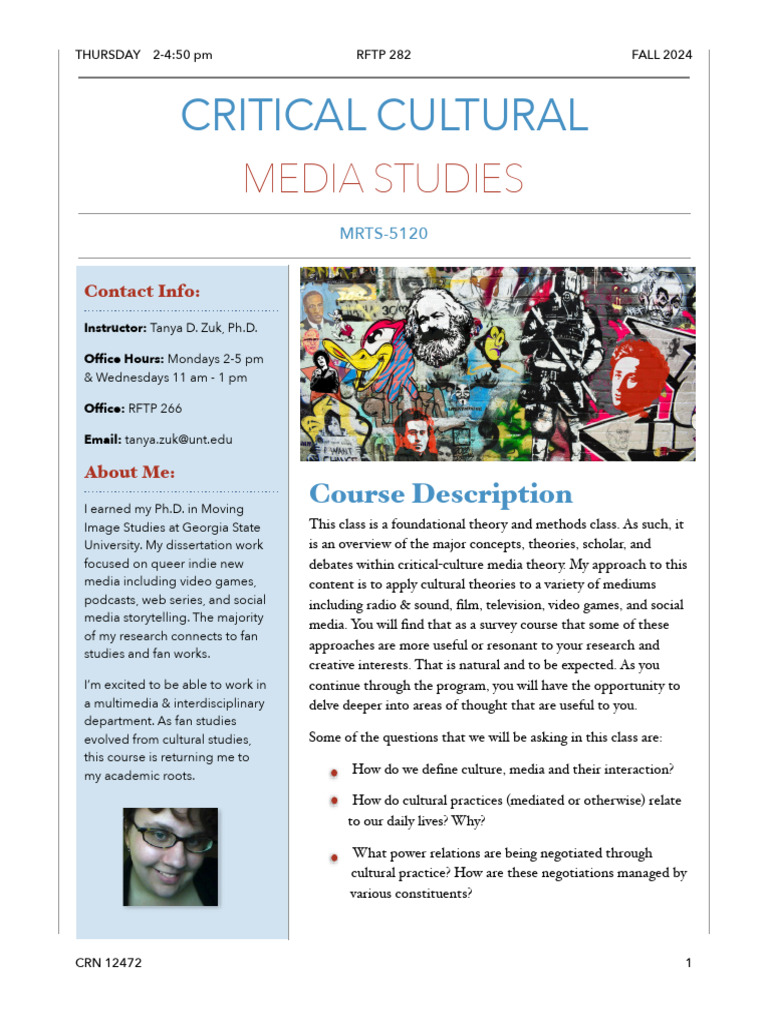 Cultural Studies Grad Syllabus FA24 | PDF | Cultural Studies | Liberal Arts Education