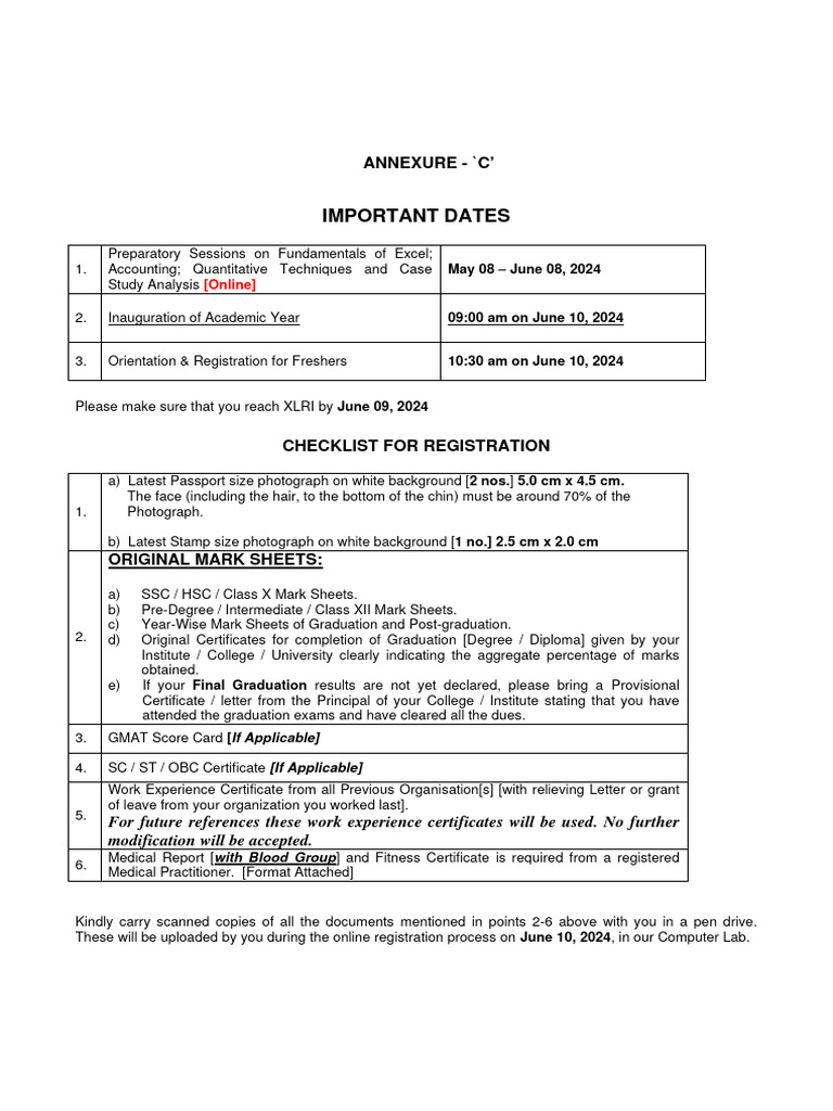 Annexure C Important Dates and Checklist For Registration | PDF ...