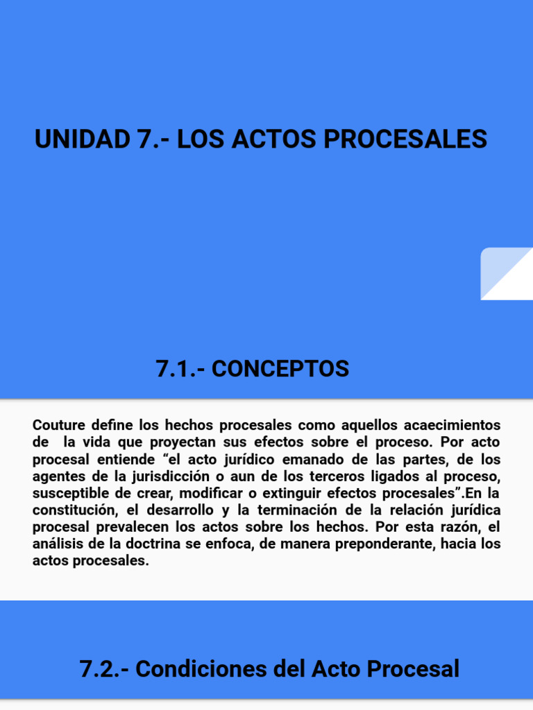 Unidad 7. - Los Actos Procesales | PDF | Ley procesal | Demanda judicial