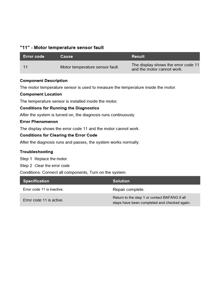 "11" - Motor Temperature Sensor Fault: Error Code Cause Result | PDF | Computers