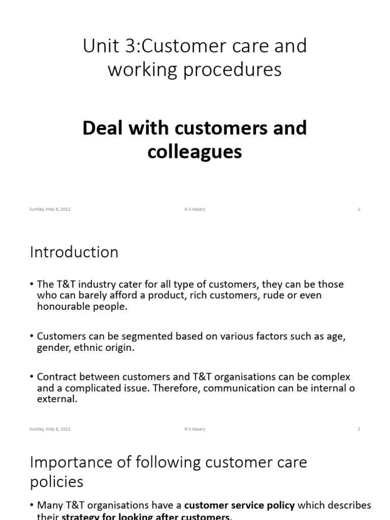 Unit 3 - 3.1 Deal With Customers and Colleagues | PDF | Customer ...