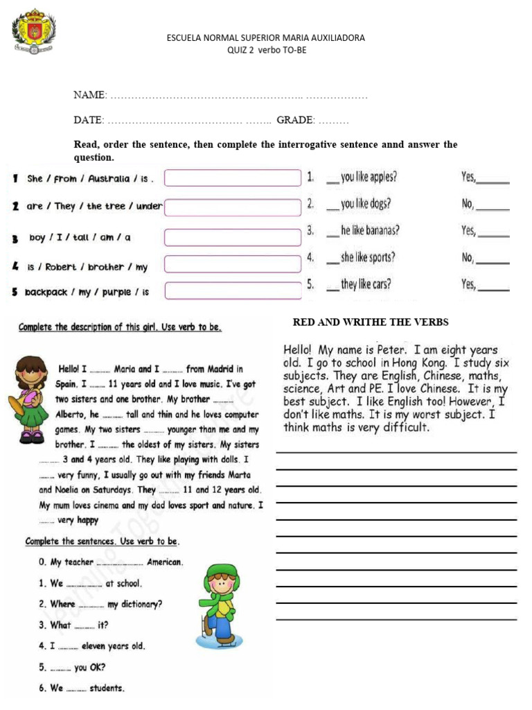 Quiz on Verb "To Be" for Students | PDF