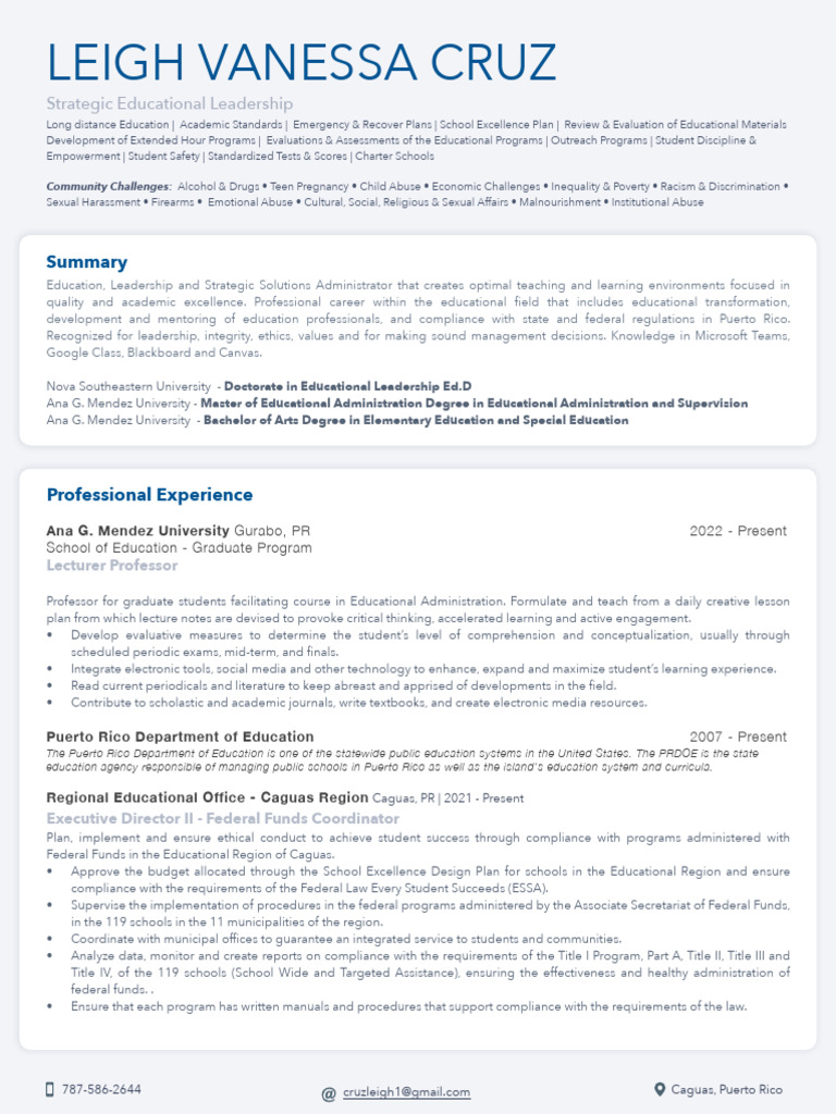 Resume - Leigh Vanessa Cruz - Educational Leadership | PDF ...