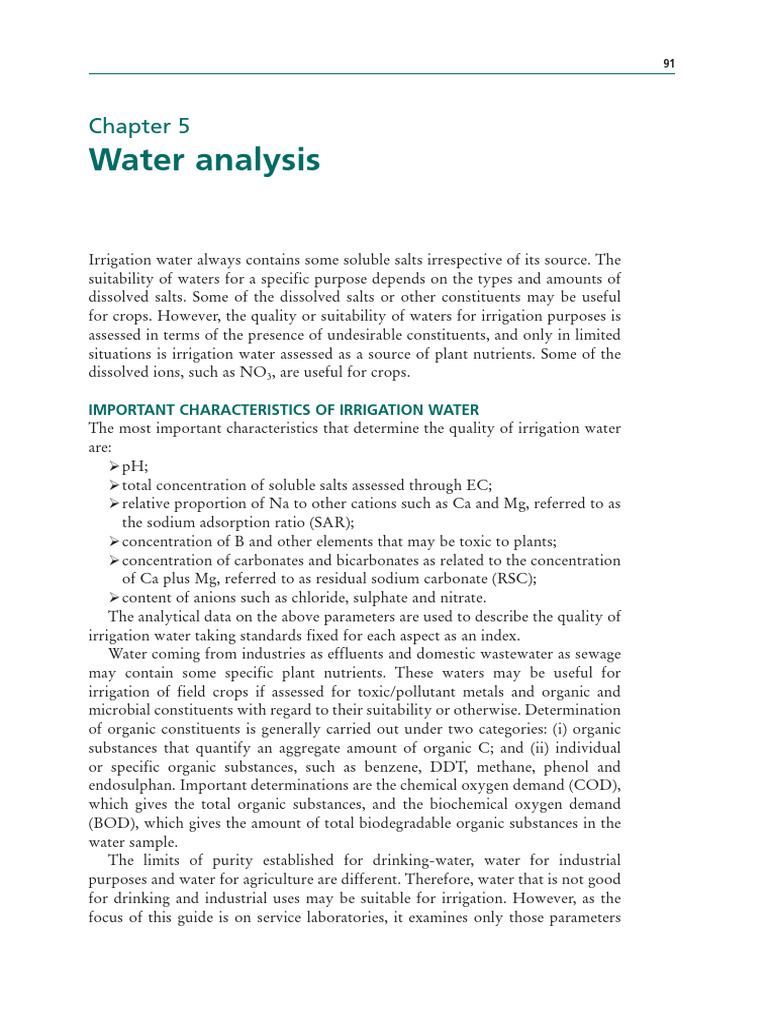 Water Analysis: Important Characteristics of Irrigation Water | PDF ...