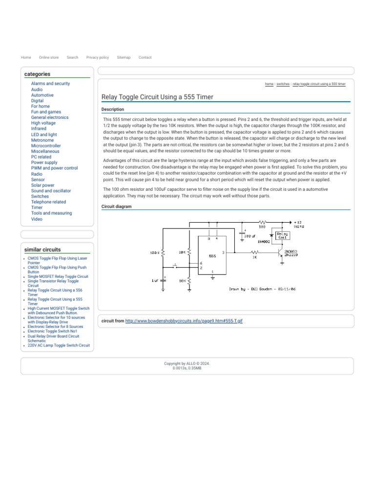 Relay Toggle Circuit Using A 555 Timer Circuit Diagram and Instr | PDF | Electronic Circuits | Relay