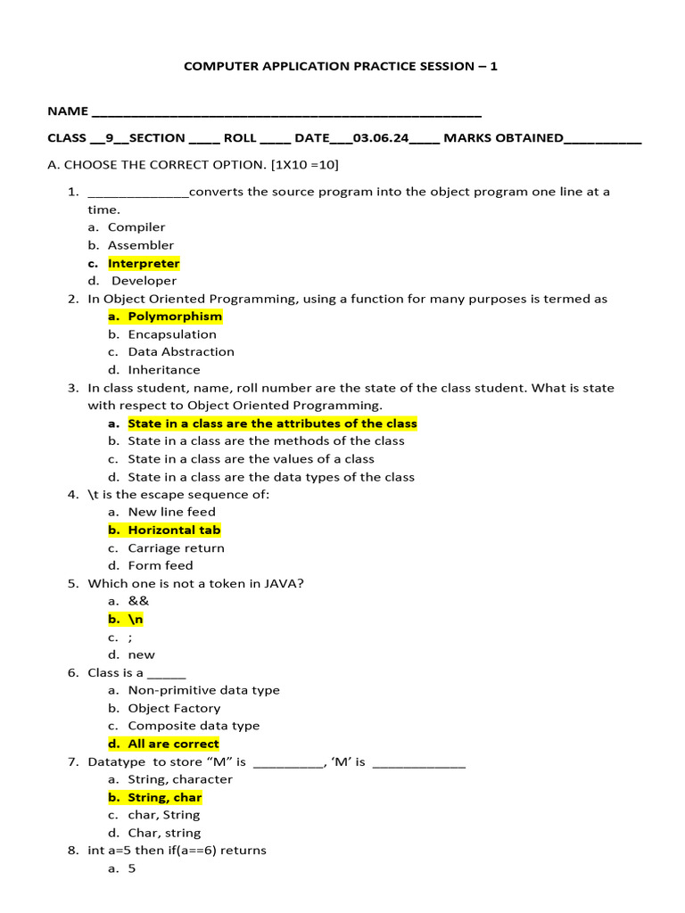 Class9 Practice Session Solved | PDF | Class (Computer Programming) | Programming