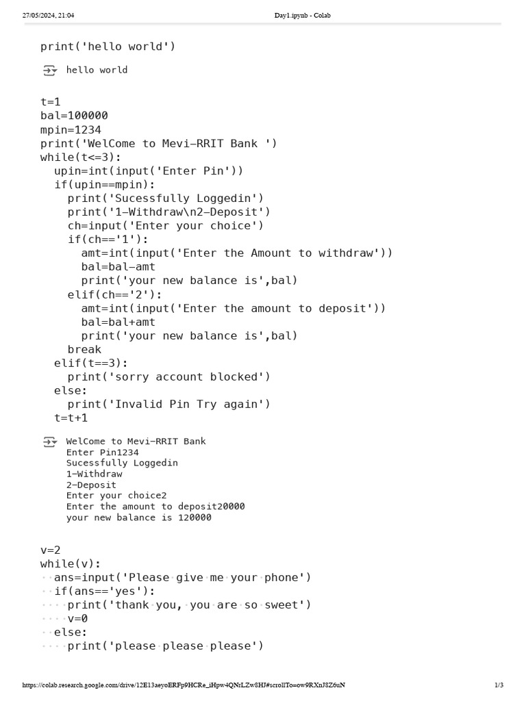 Codes Frome Dayy 1 To Day 6 | PDF