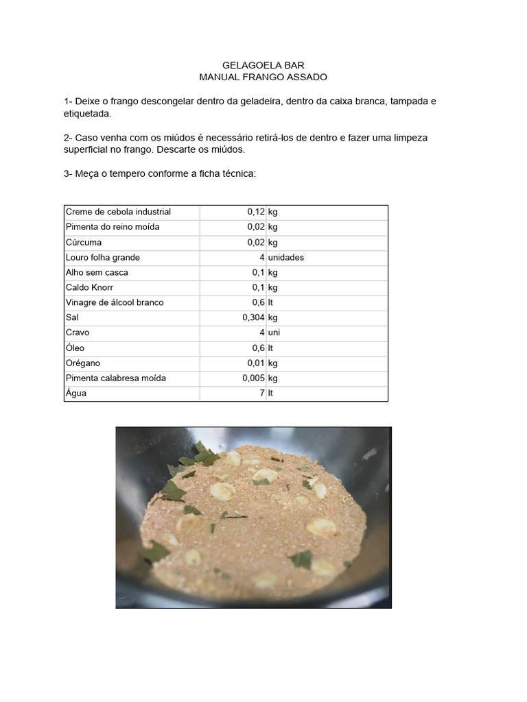 Manual de Preparo do Frango Assado | PDF | Alimentos