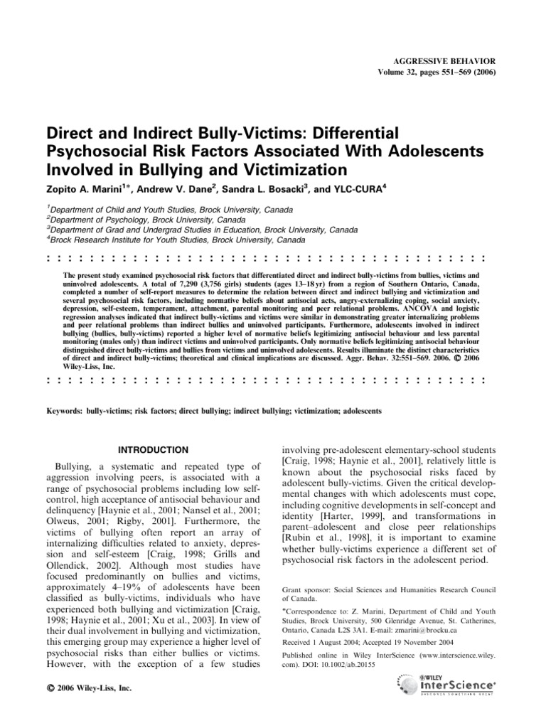 Psychosocial Risks in Bully-Victims | PDF | Bullying | Adolescence
