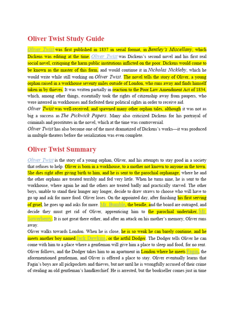 Oliver Twist Study Guide | PDF | Oliver Twist | Nancy (Oliver Twist)