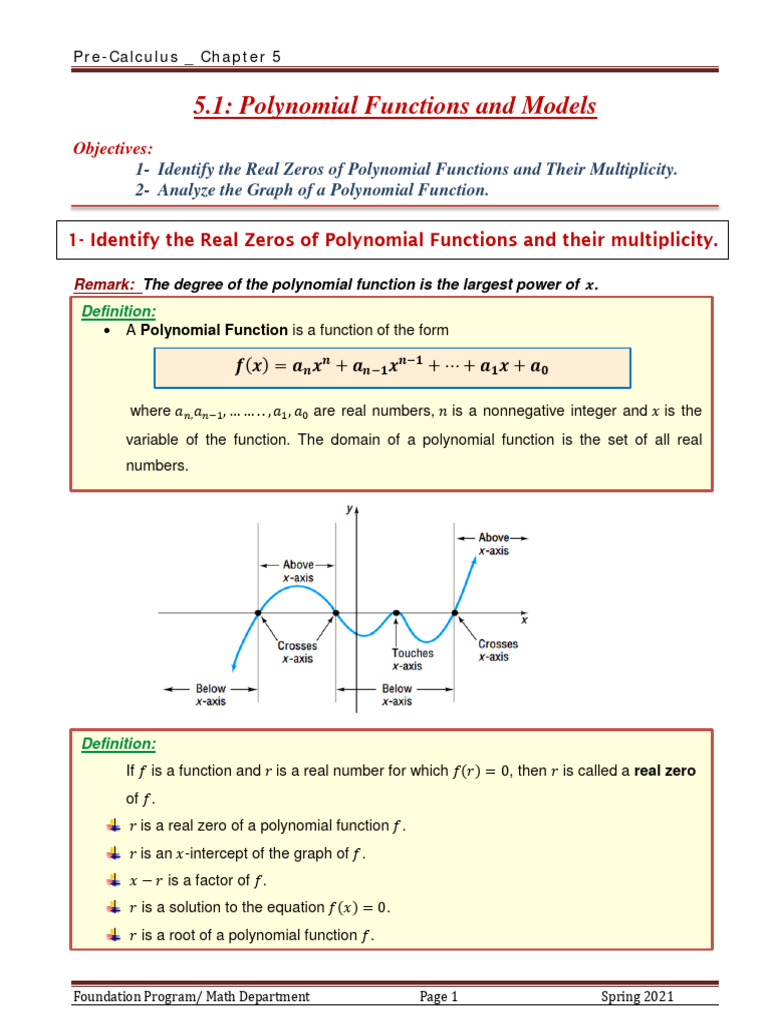 5.1 Polynomial Function and Models-Spring 2021 | PDF | Function ...