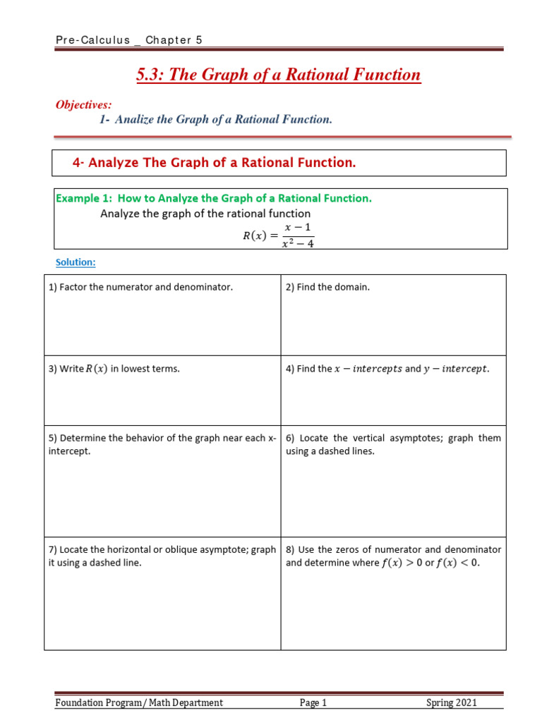 5.3 The Graph of Rational Functions-Spring 2021 | Download Free PDF | Asymptote | Functions And ...