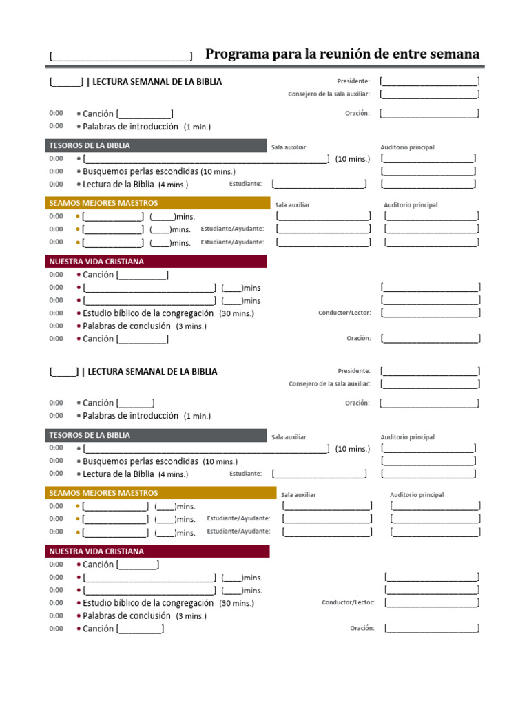Programa de Reunión Semanal | PDF | Biblia | Textos Religiosos