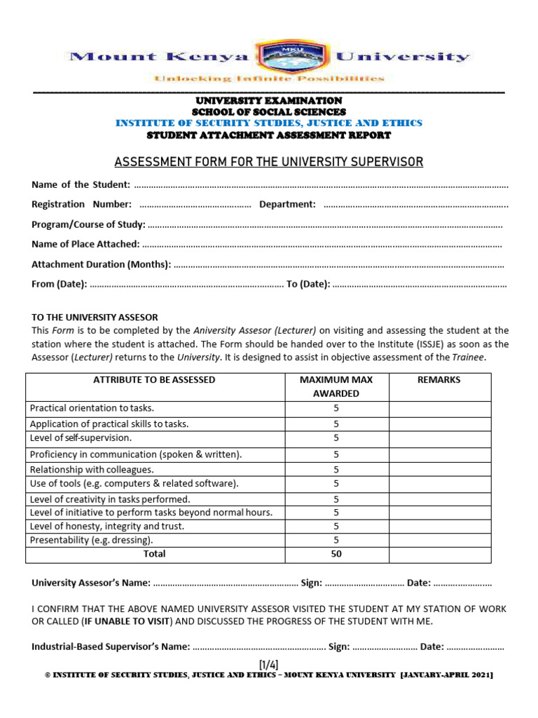 ISSJE-MKU Student Attachment Assessment Forms (2021) | PDF | Cognition | Social Psychology