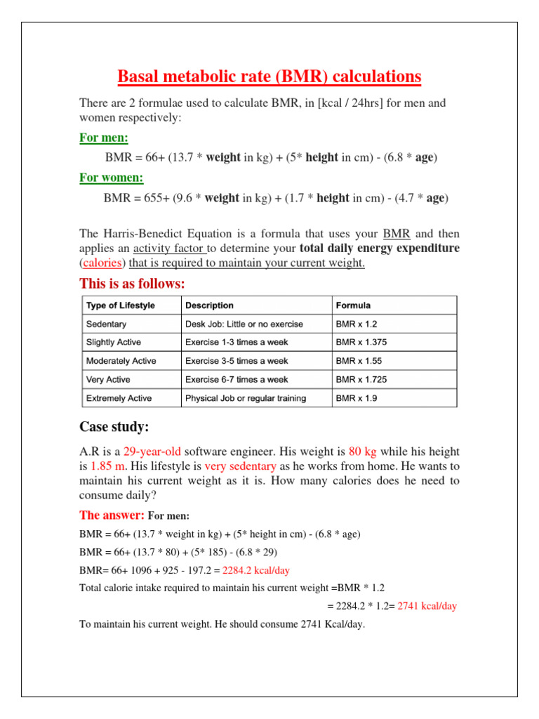 BMR Calculations + BMI | PDF | Food Energy | Calorie