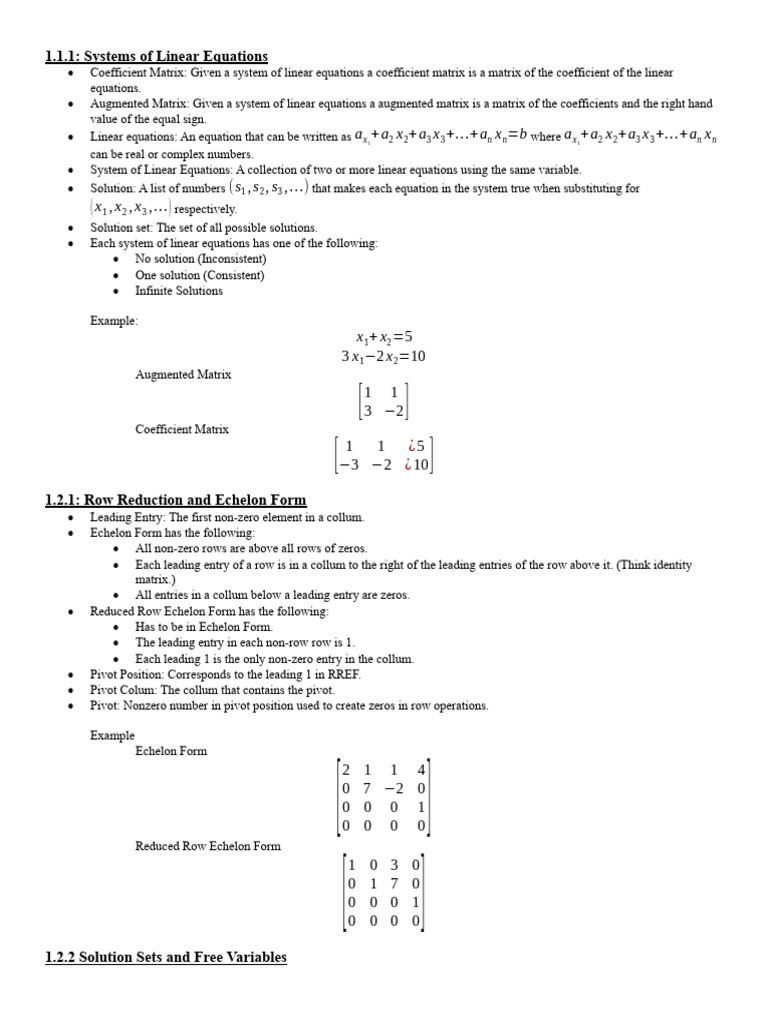 Linear Algebra Chapter 1 | PDF | System Of Linear Equations | Matrix ...