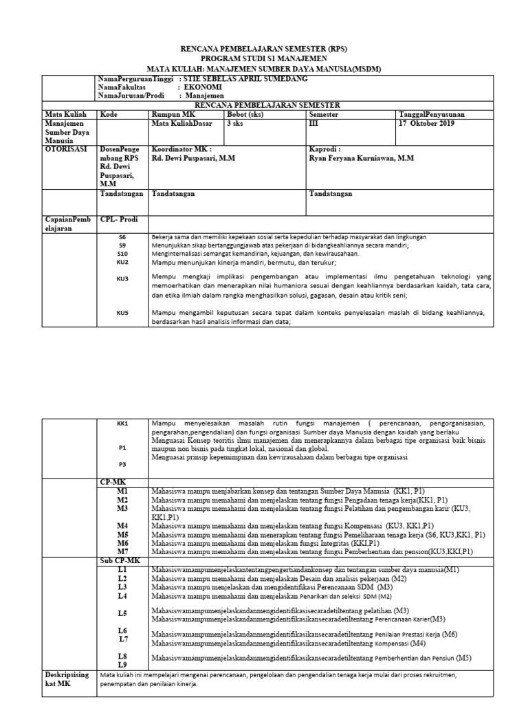 RPS-MSDM (Lengkap) | PDF | Karier & Perkembangan