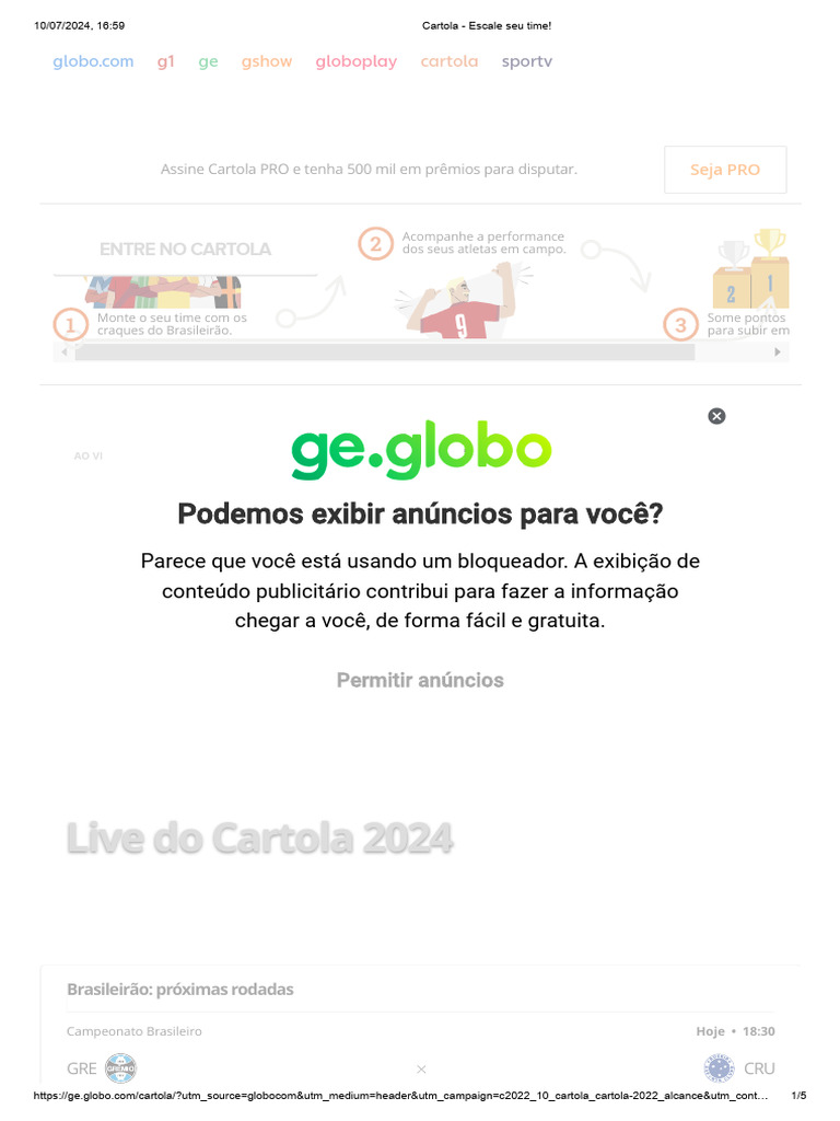 Cartola - Escale Seu Time! | PDF