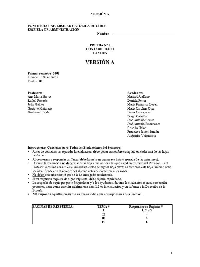 Prueba1 2003 1 Pauta | PDF | Depreciación | Contabilidad