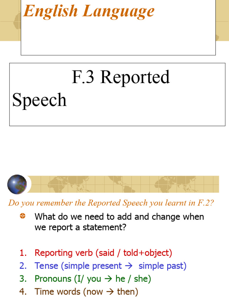 Reported Speech (Statements & Questions) | PDF | Grammatical Tense | Syntax