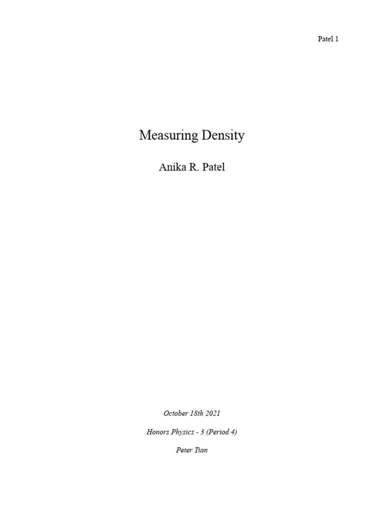 Lab Report - Measuring Density | PDF | Density | Volume Lab Report - Measuring Density | PDF | Density | Volume