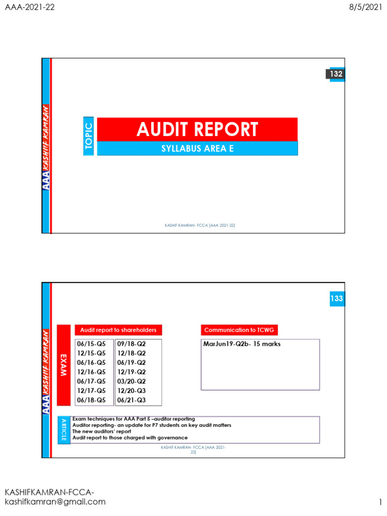 Presentation - Audit Report | PDF | Going Concern | Auditor's Report
