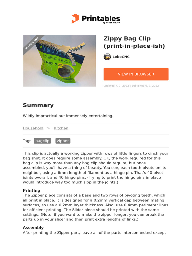 Zippy Bag Clip Print in Place Ish | PDF