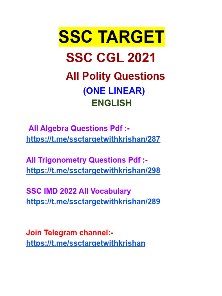 SSC CGL 2021 All Polity One Linear Questions | PDF | Constitution ...
